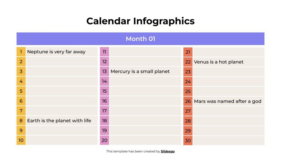 Calendar Infographics Template