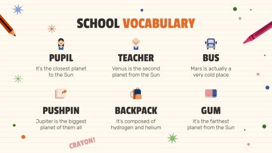 School Supplies Vocabulary Activities for Pre-K Presentation