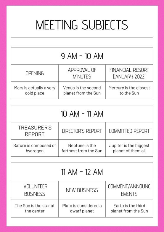 Printable Club Meeting Agenda Presentation