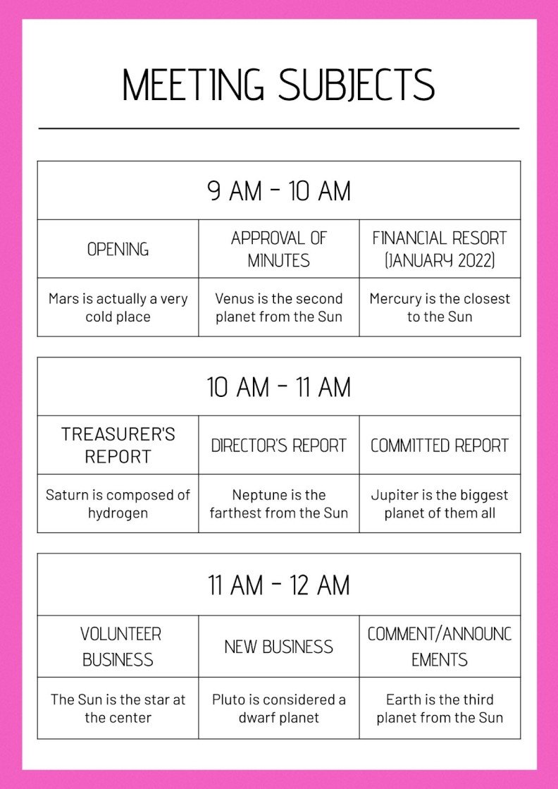 Printable Club Meeting Agenda Presentation
