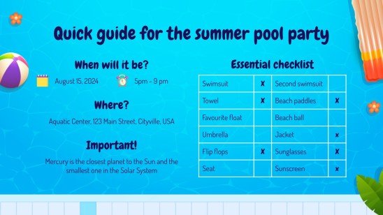 End of the Summer Pool Party Presentation