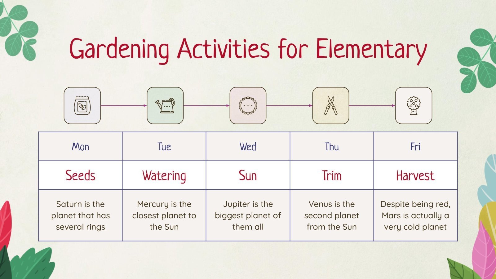 Gardening Activities for Elementary Infographics
