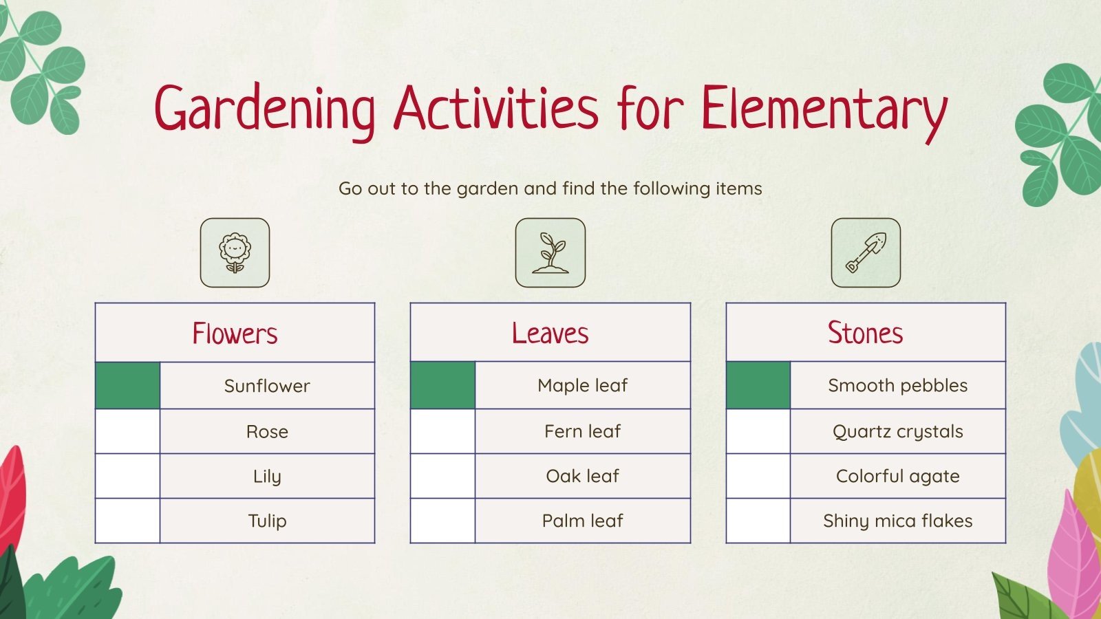 Gardening Activities for Elementary Infographics