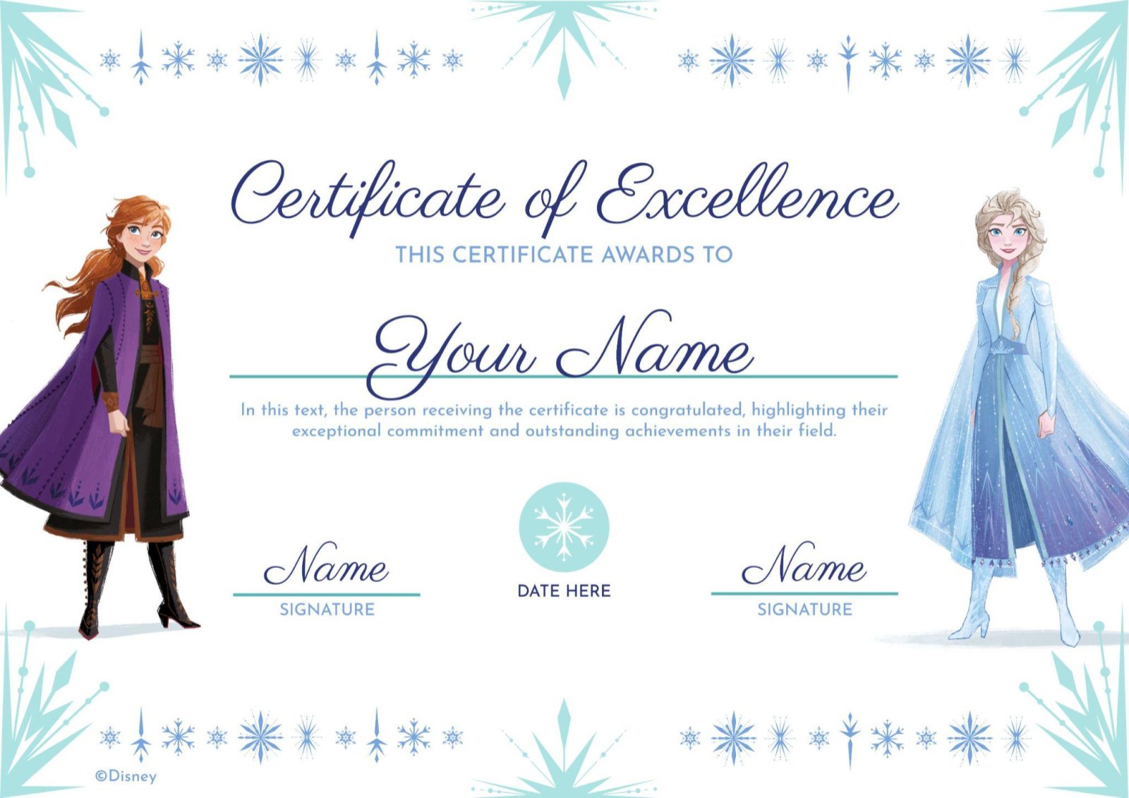 Welcome Winter! Frozen Certificate Presentation