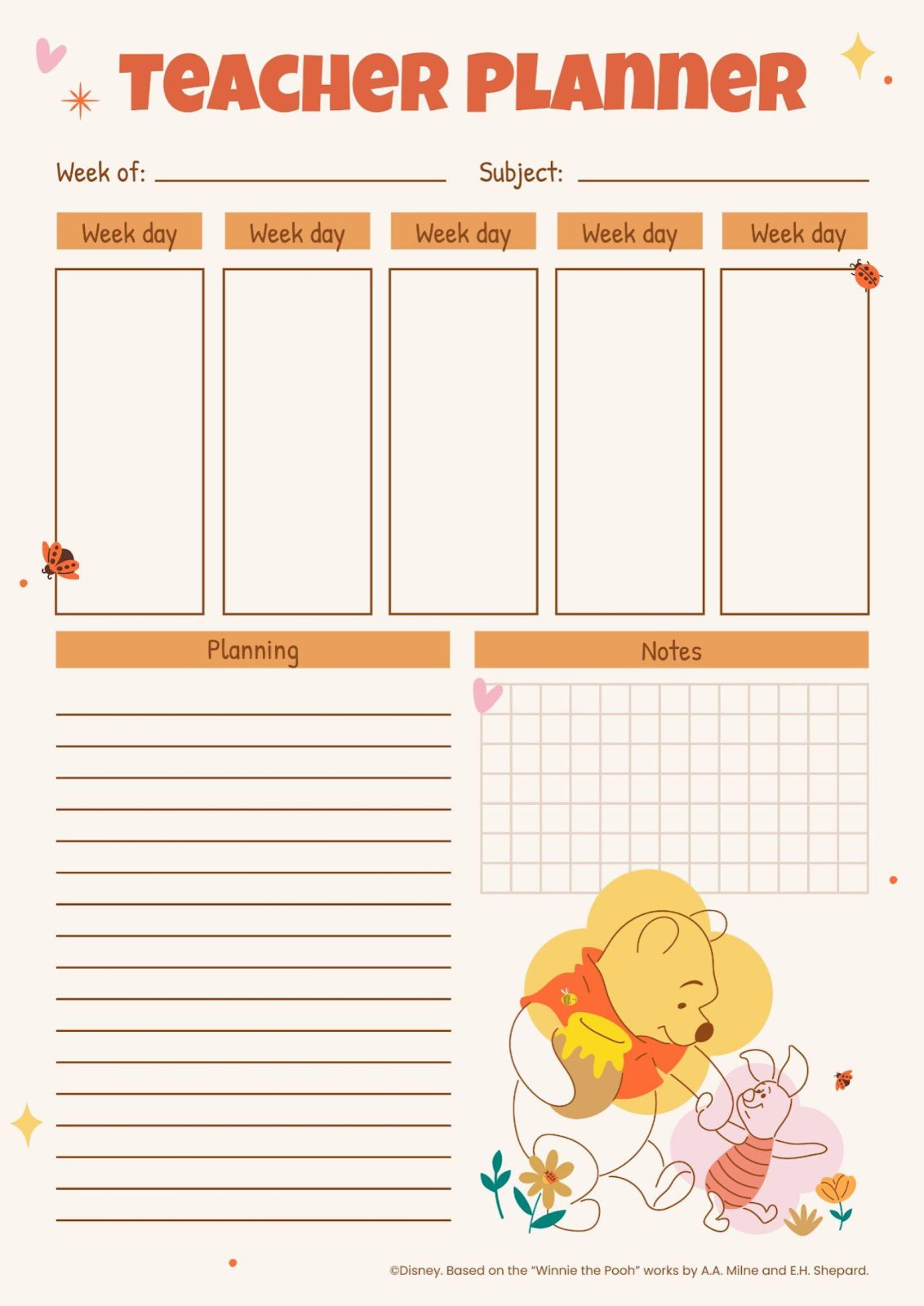 Winnie the Pooh Teacher Planner Presentation
