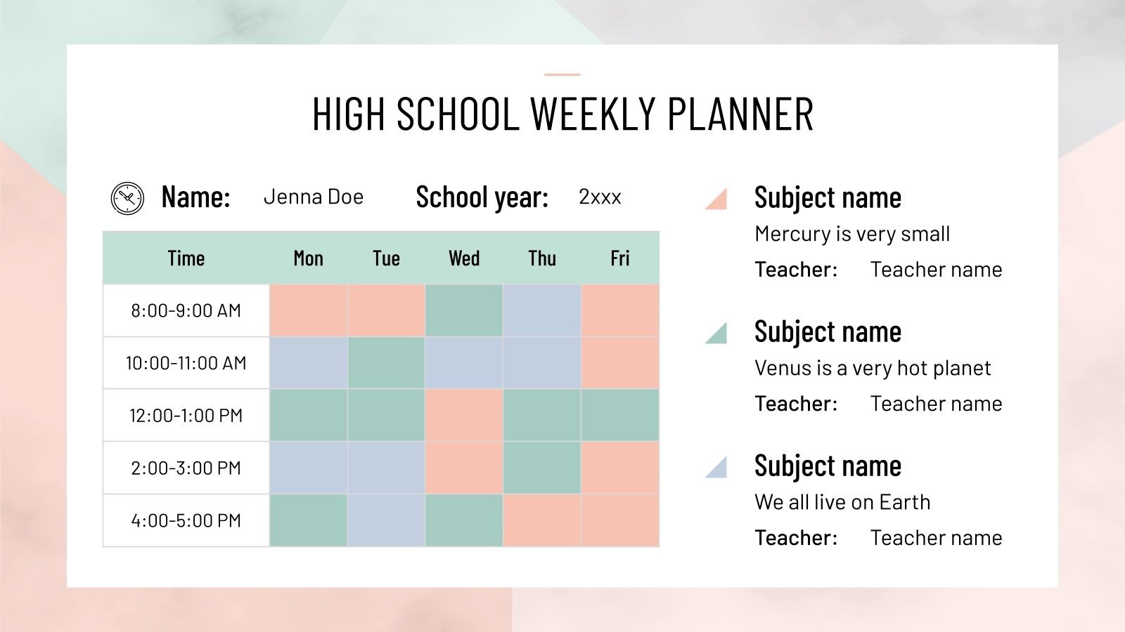 Minimalist HS Weekly Planner Infographics Presentation
