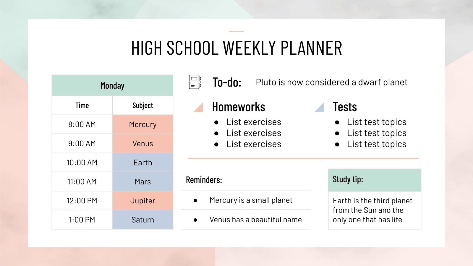 Minimalist HS Weekly Planner Infographics Presentation