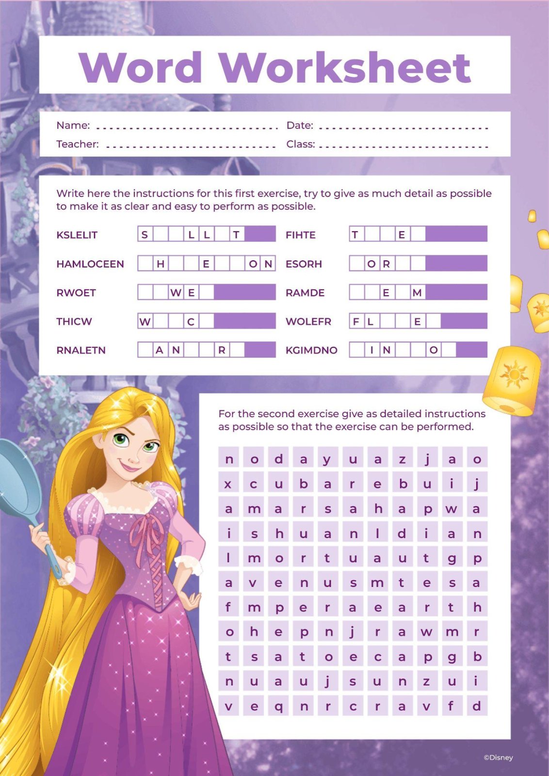Rapunzel Tangled Worksheet Presentation