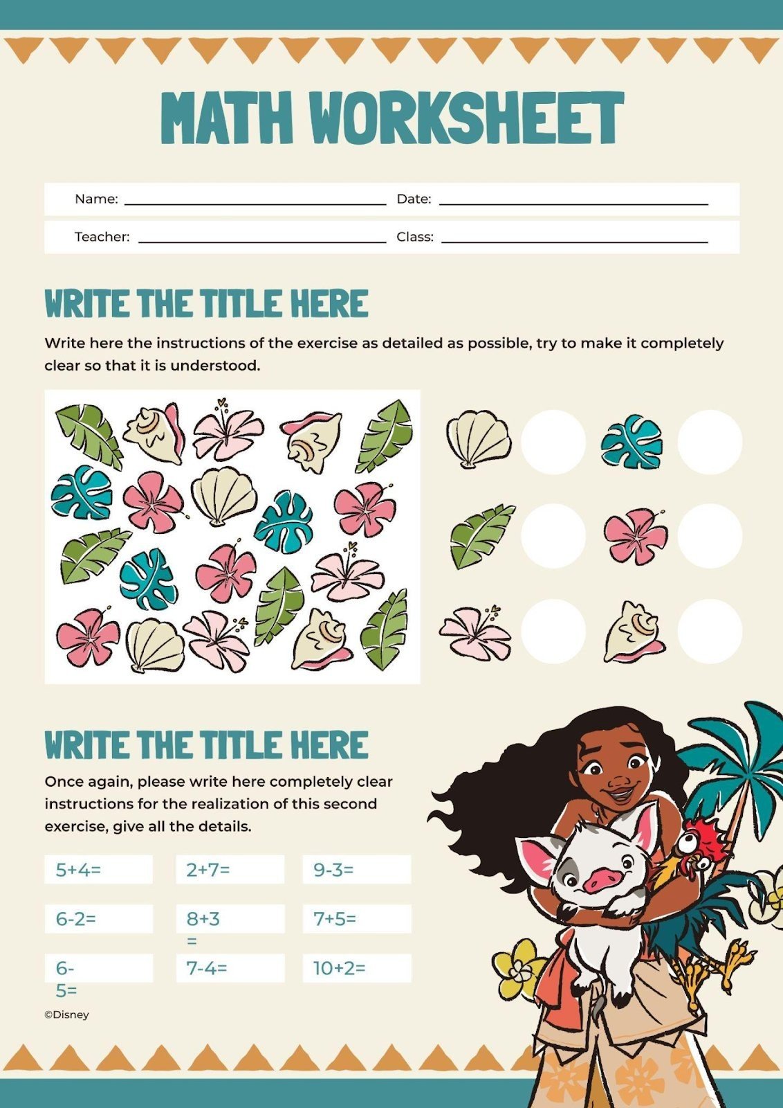 Moana Math Worksheet Presentation