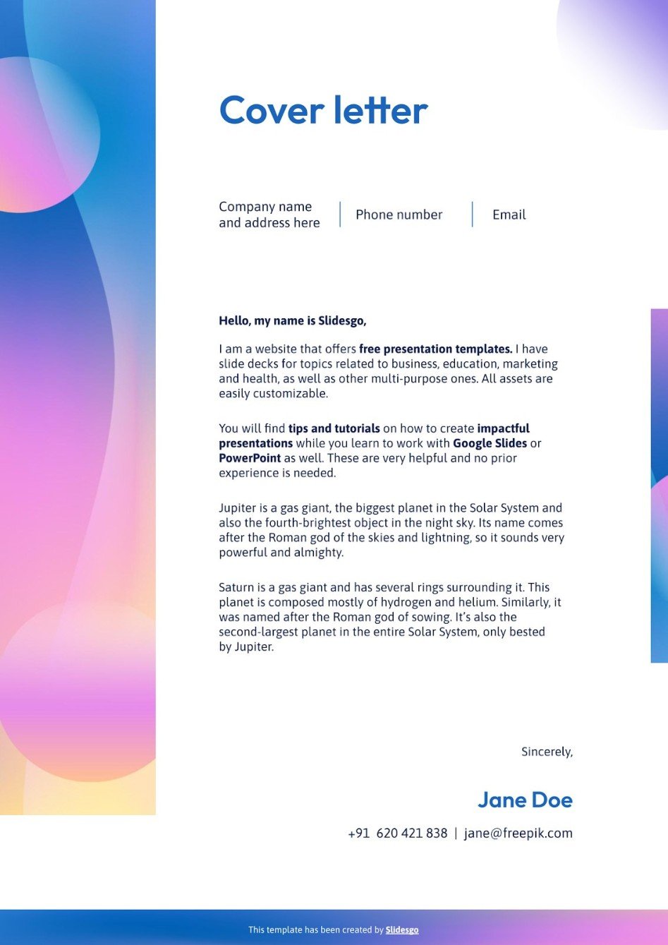 Cover Letter Presentation Template Presentation