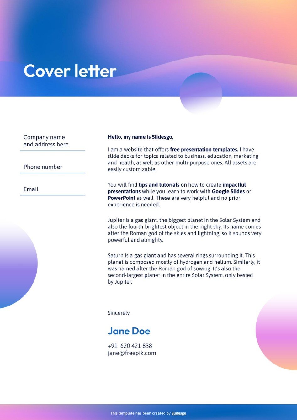 Cover Letter Presentation Template Presentation