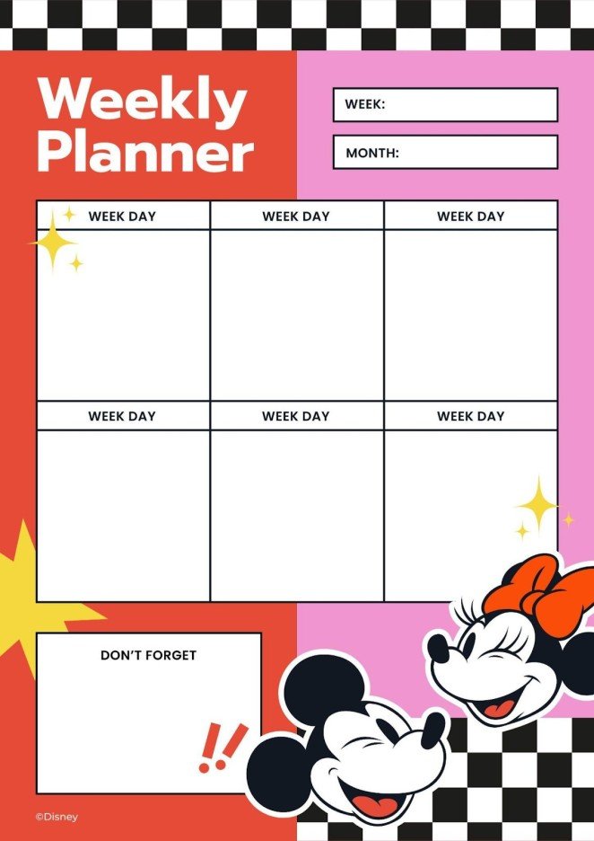 Mickey and Minnie Mouse Weekly Planner Template