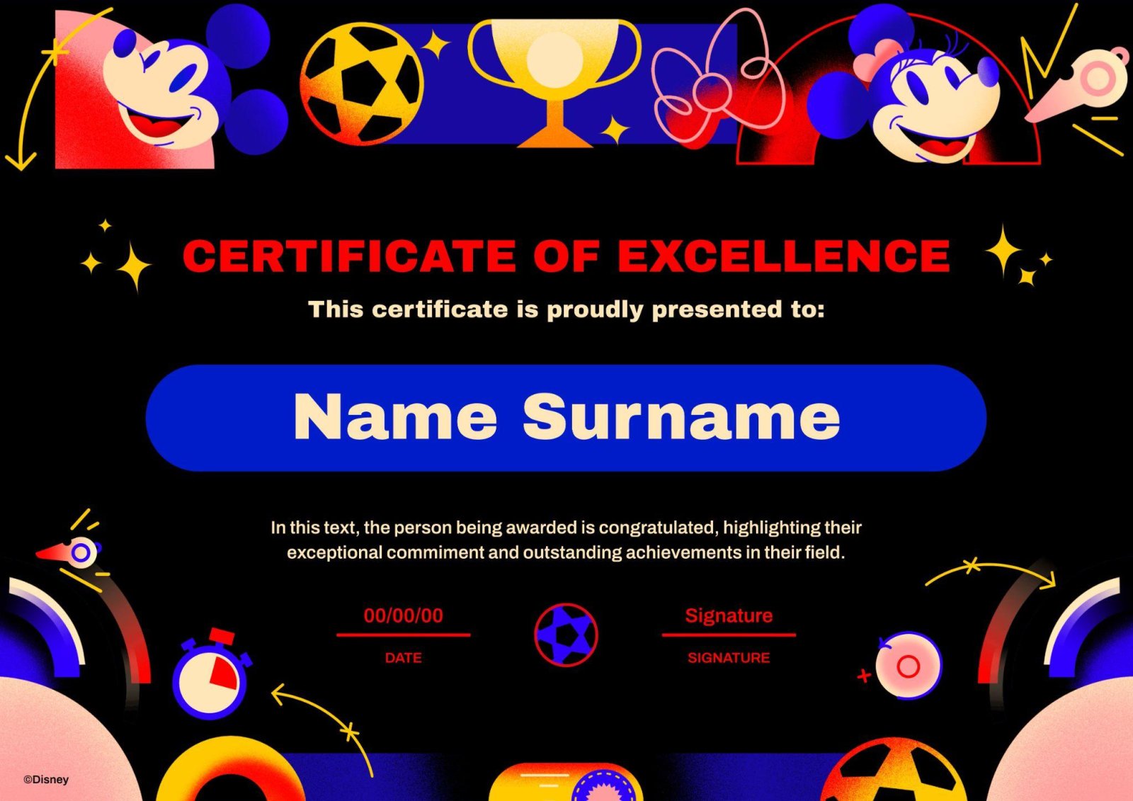Mickey and Friends Sports Certificate Template