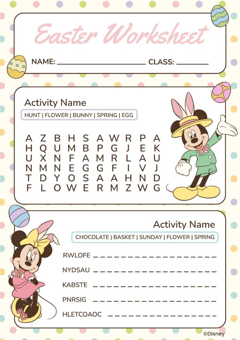 Mickey Mouse & Friends Easter Vocabulary Worksheet Template