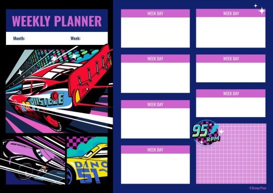 Disney Cars Weekly Planner Template