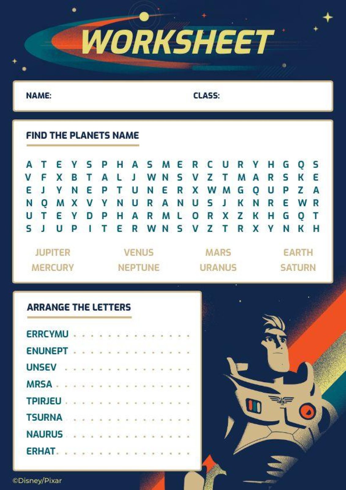 Buzz Lightyear Space Worksheet Template