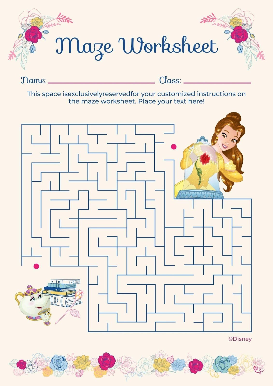 Beauty and the Beast Maze Worksheet Template