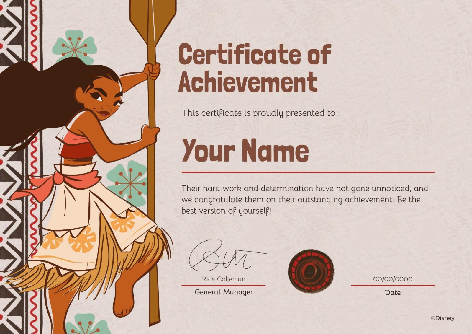 Moana Certificate Template