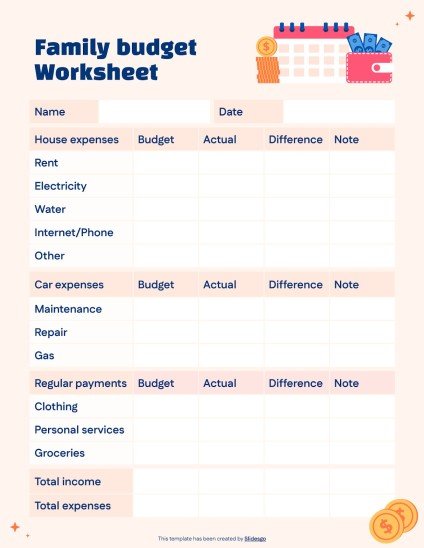Family Budget Worksheet Template