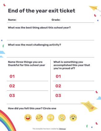 end of the year exit ticket Worksheet Presentation