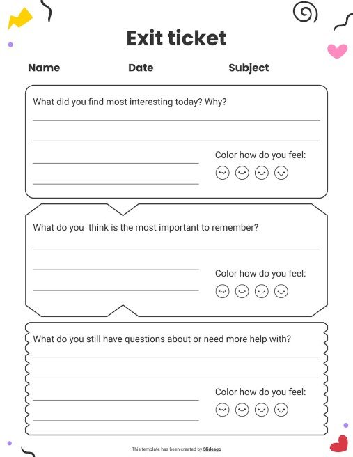 Exit Ticket Worksheet Presentation