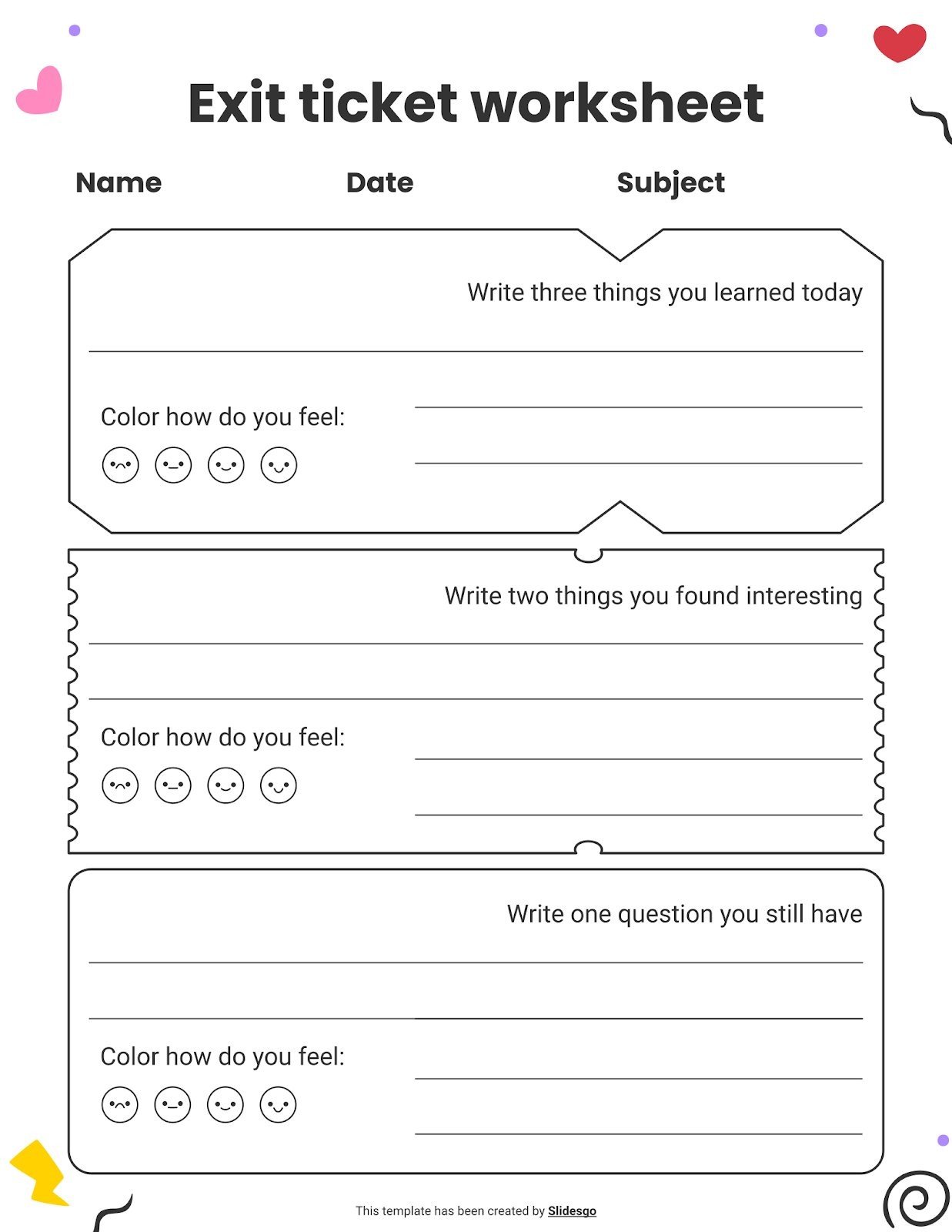 Exit Ticket Worksheet Presentation