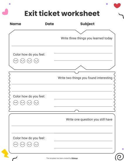 Exit Ticket Worksheet Presentation