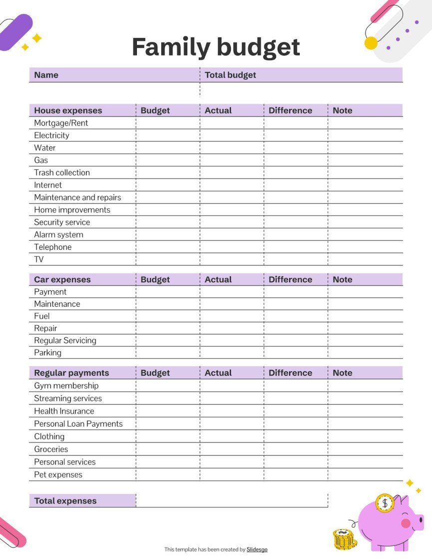 Family budget Worksheet Presentation