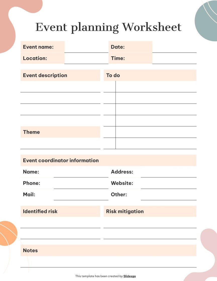 Event planning Worksheet Presentation