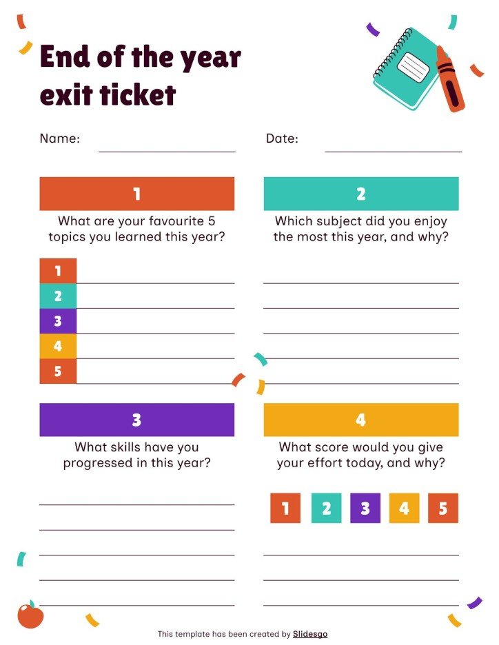 End Of The Year Exit Ticket Worksheet Template