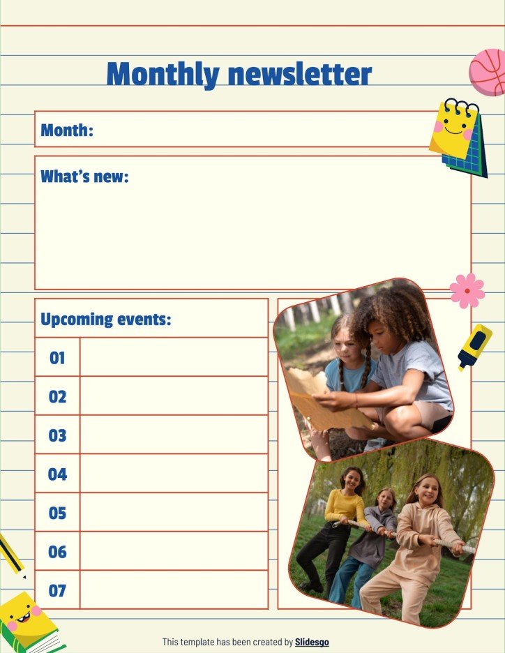 Classroom Newsletter (Monthly / Weekly) Handout Template