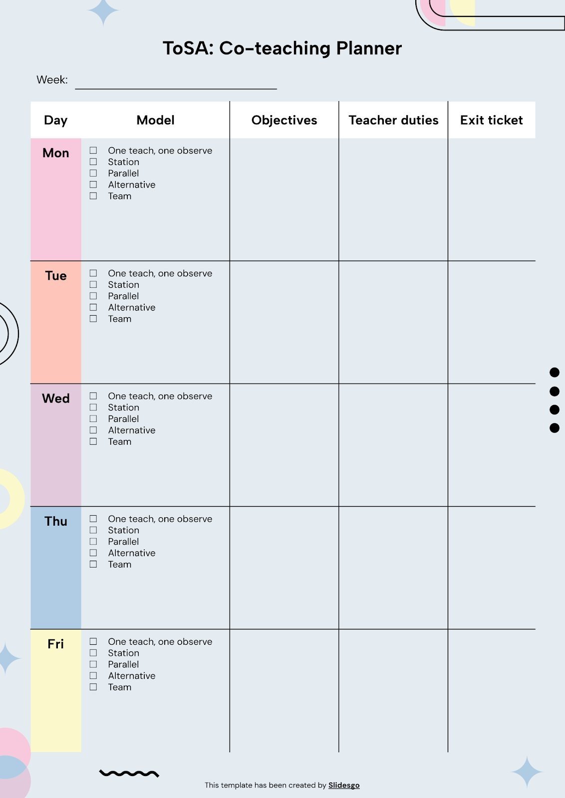 Teacher On Special Assignment - Co-teaching Template