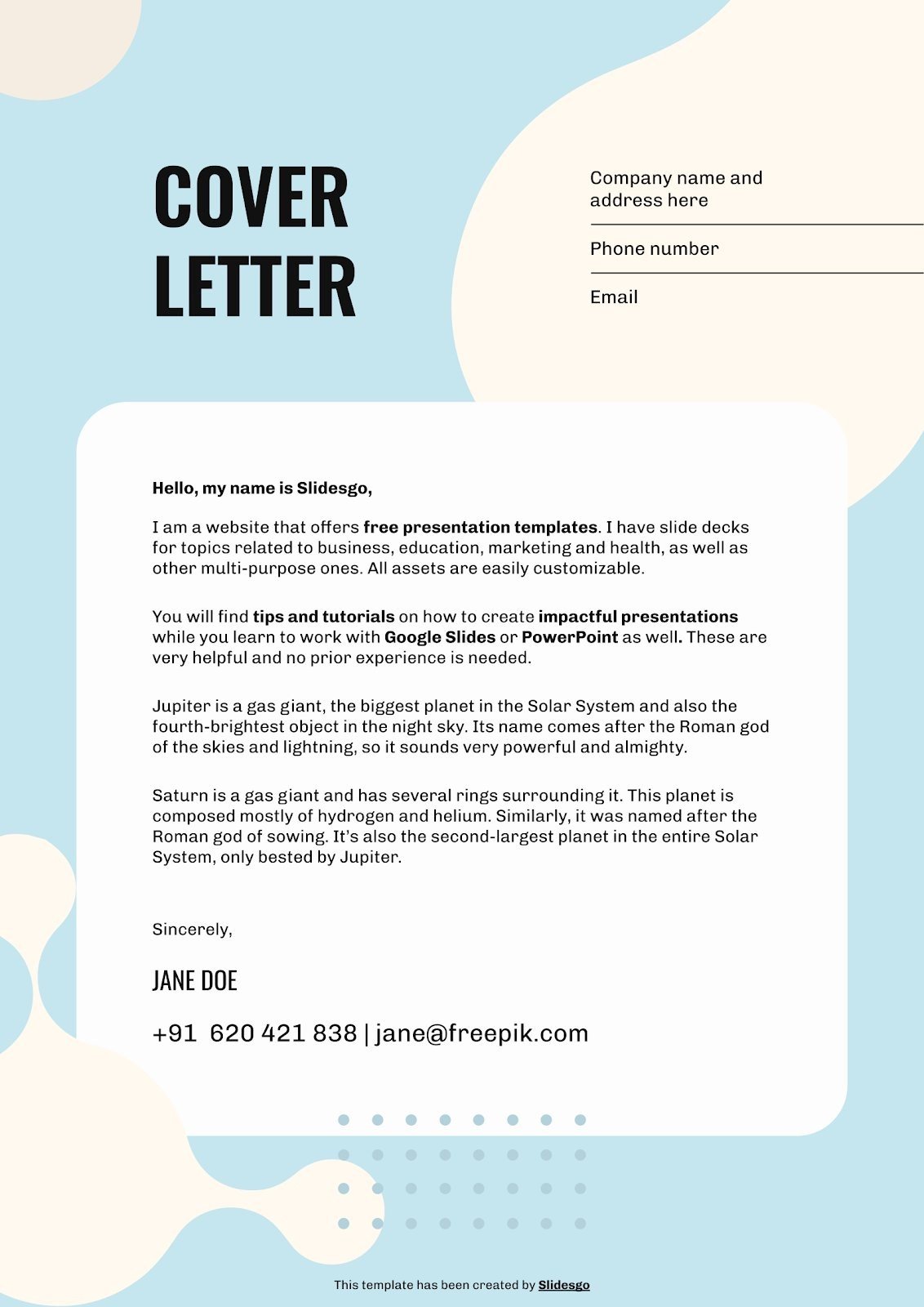 Cover Letter Presentation Template Presentation