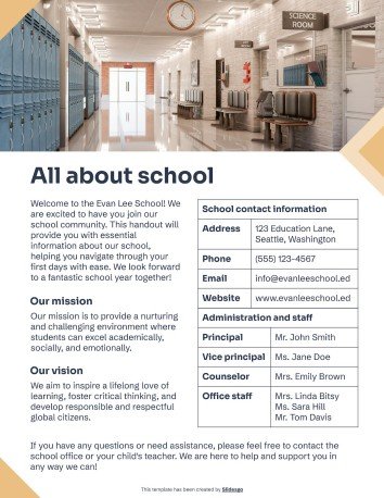 All About School Handout Template