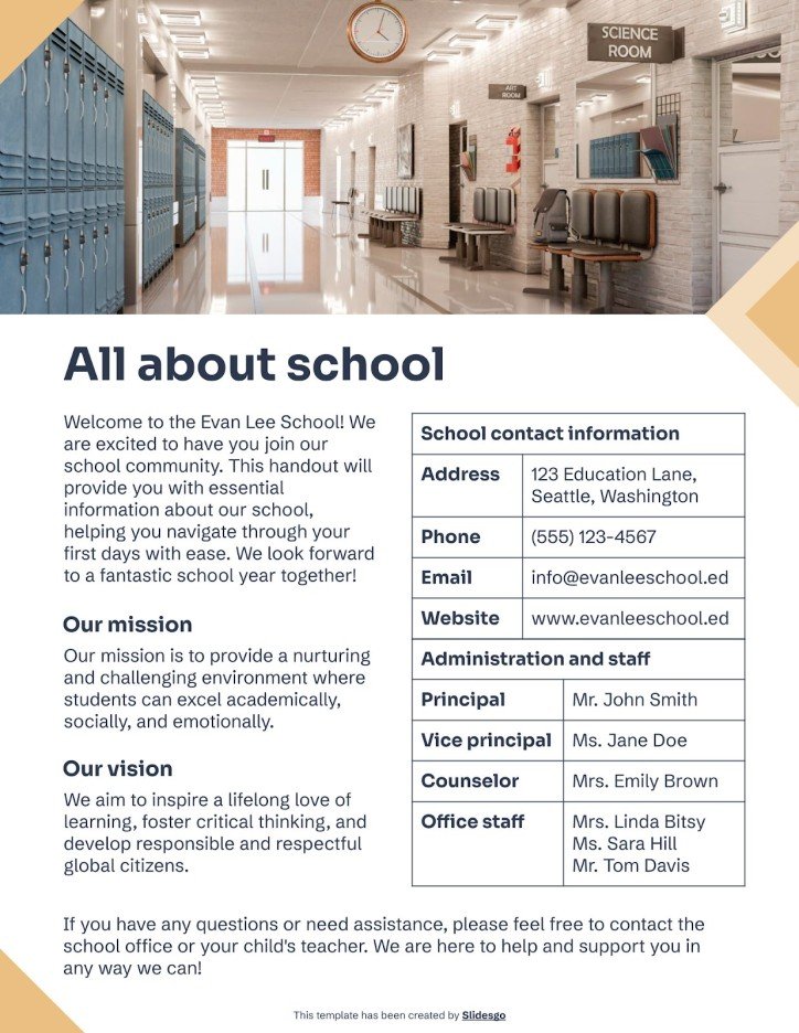 All About School Handout Template