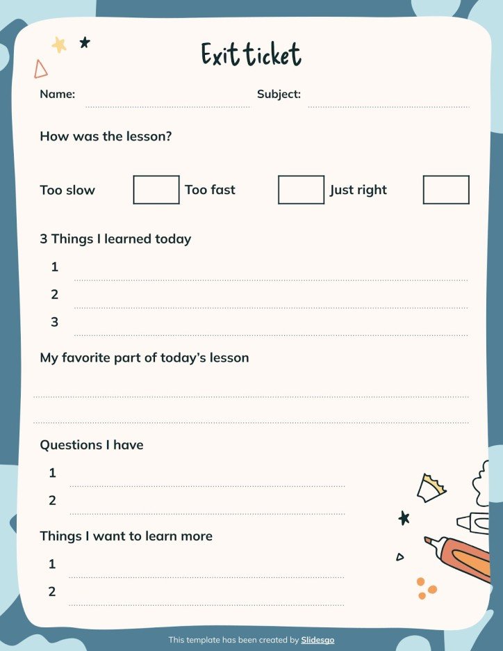 Exit Ticket Worksheet Template