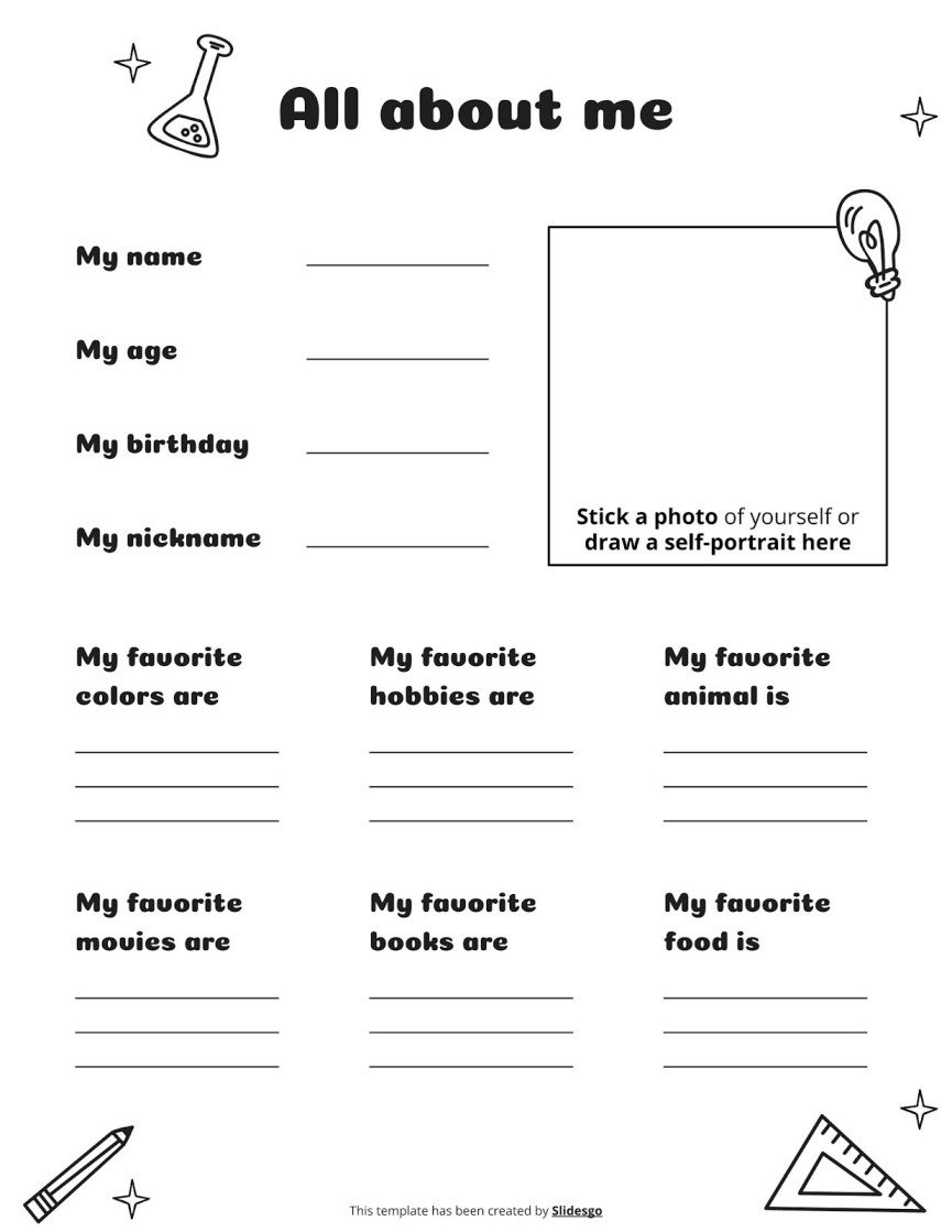 All About Me Worksheet Template