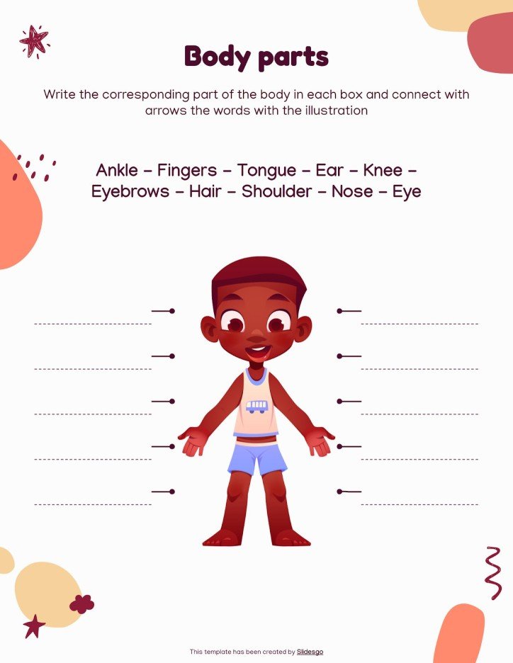 Body parts Worksheet Template