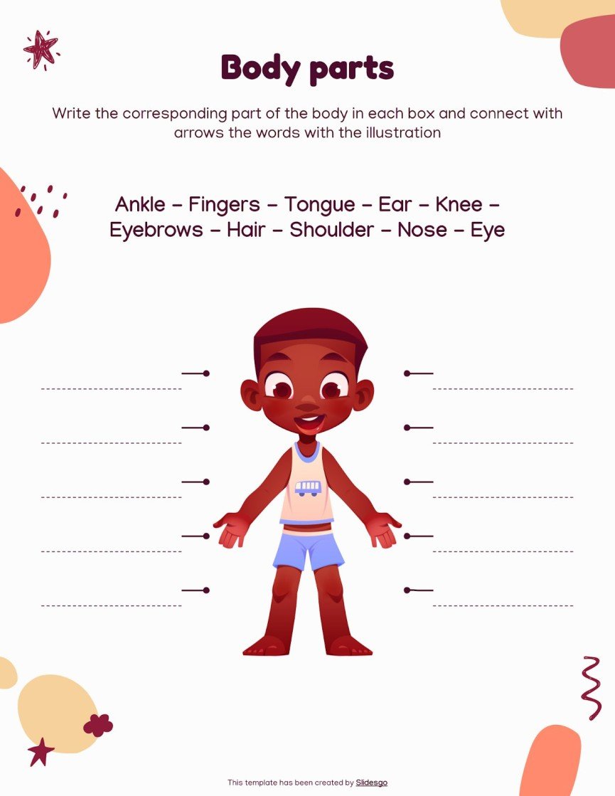 Body parts Worksheet Template