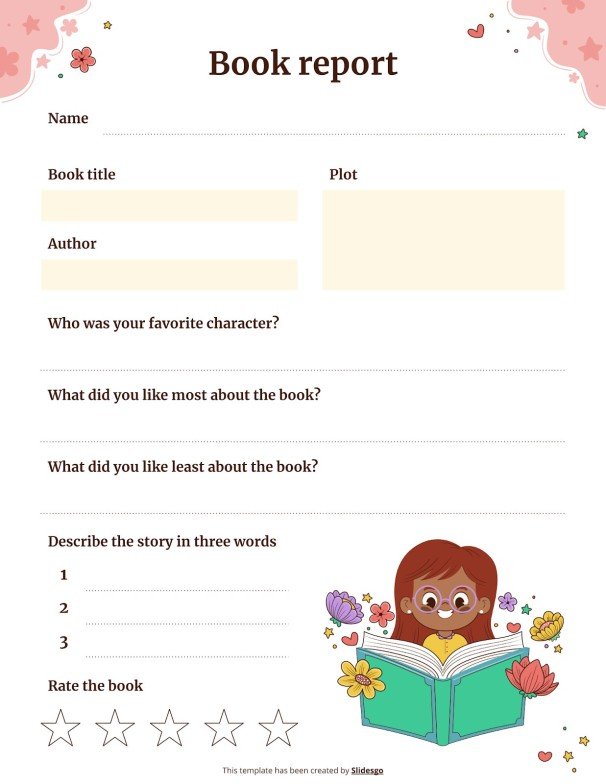 Book Report Worksheet Template