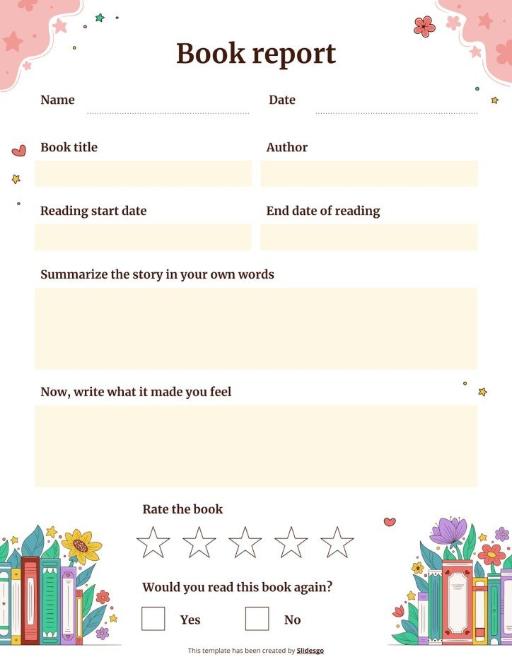 Book Report Worksheet Template