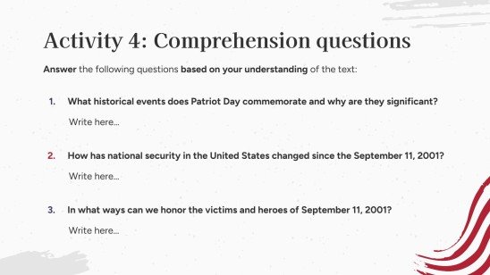 Patriot's Day Reflections: Activities Reading Comprehension