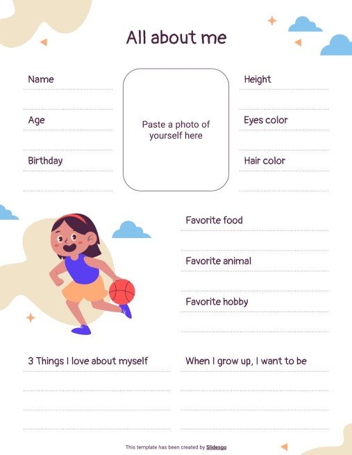 All About Me Worksheet Template
