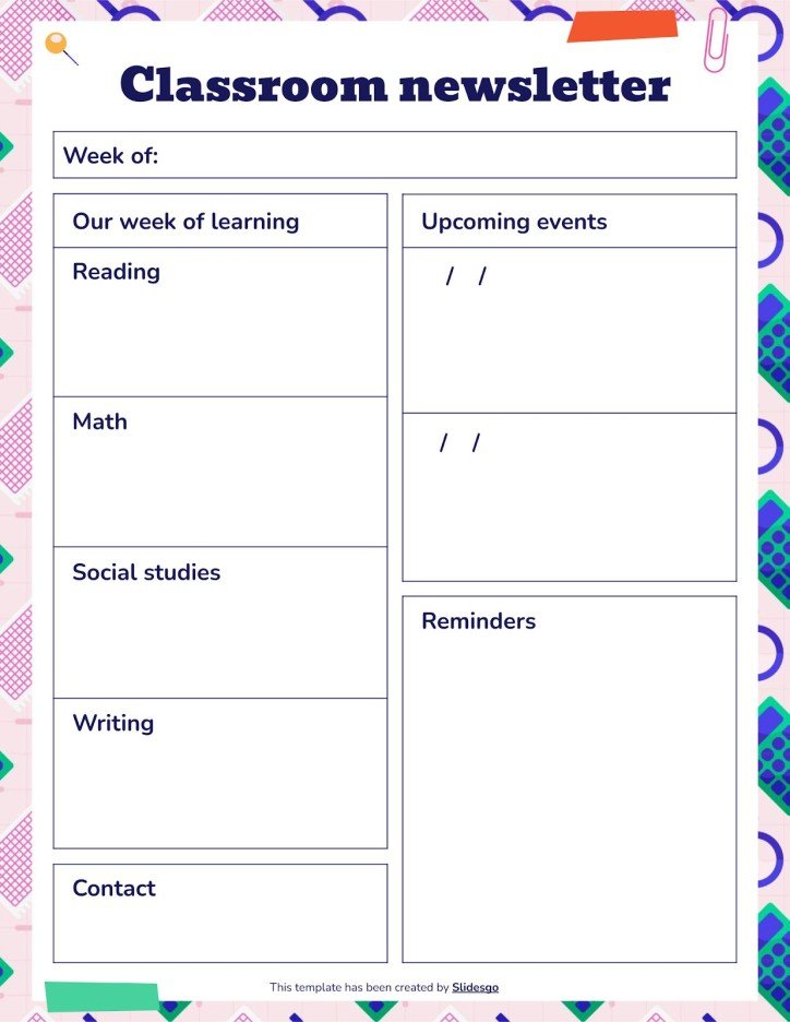 Classroom Newsletter (monthly / weekly) Handout Template