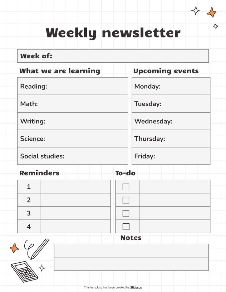 Classroom Newsletter (Monthly / Weekly) Handout Template