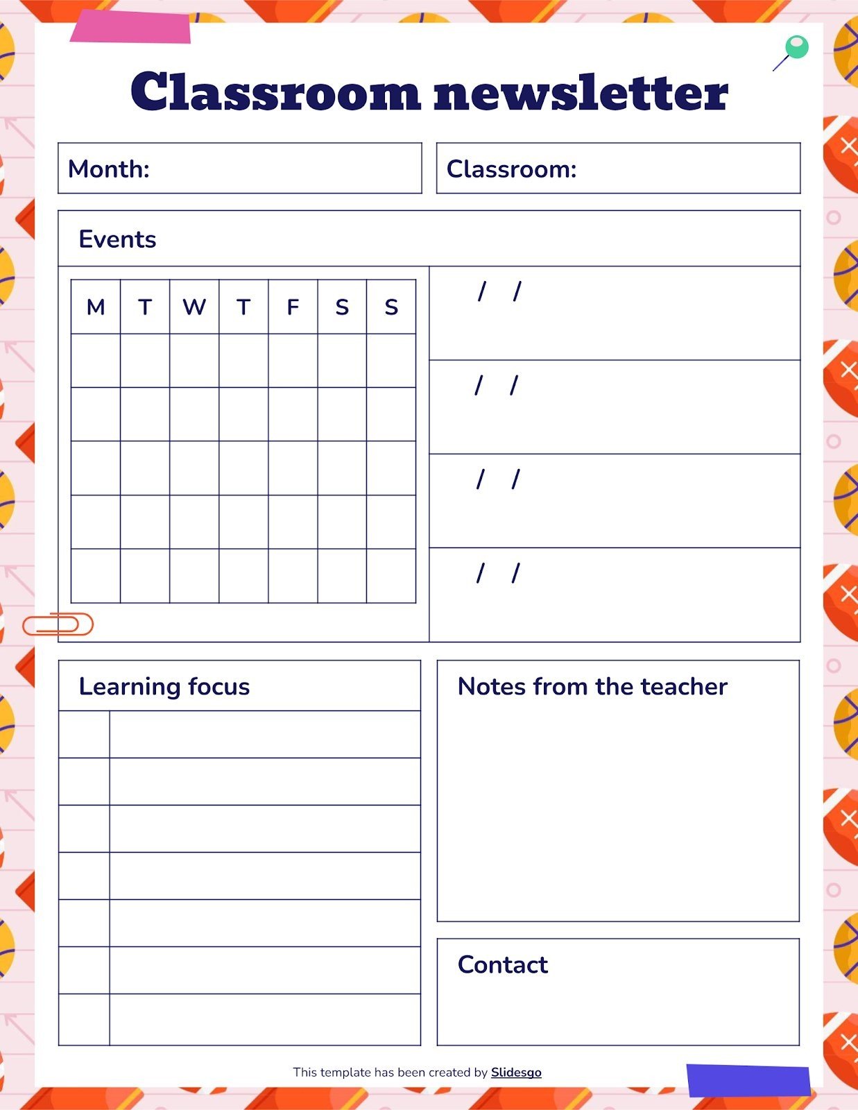 Classroom Newsletter (monthly / weekly) Handout Template