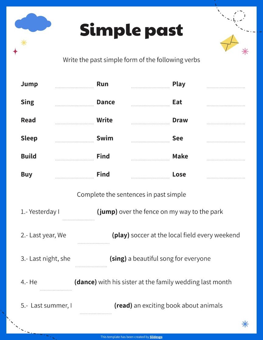 Simple Past Worksheet Template
