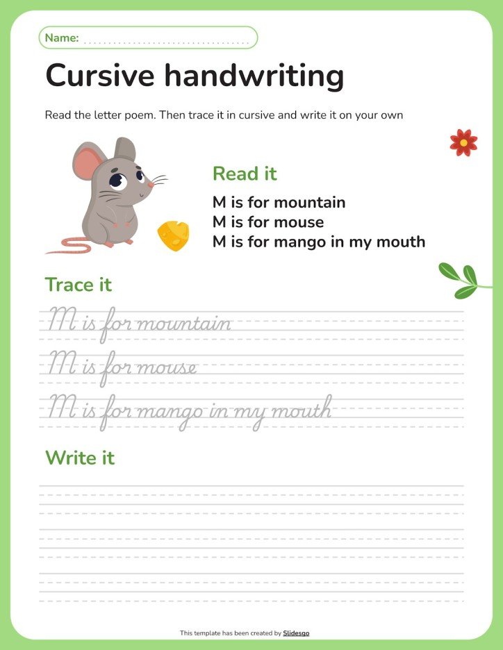 Cursive Handwriting Practice Handout Template