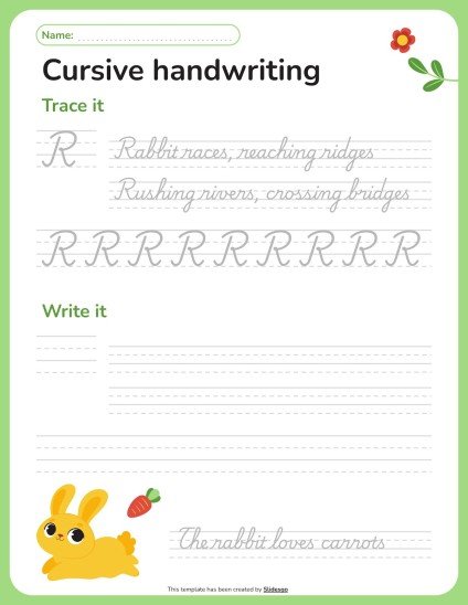 Cursive Handwriting Practice Handout Template