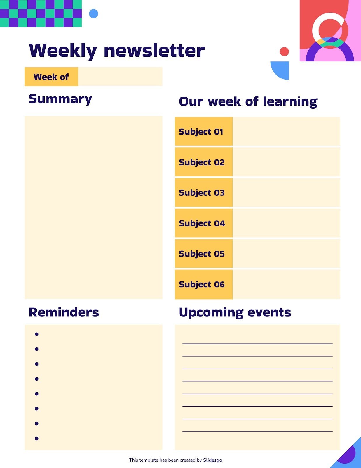 Classroom Newsletter (Monthly / Weekly) Handout Template